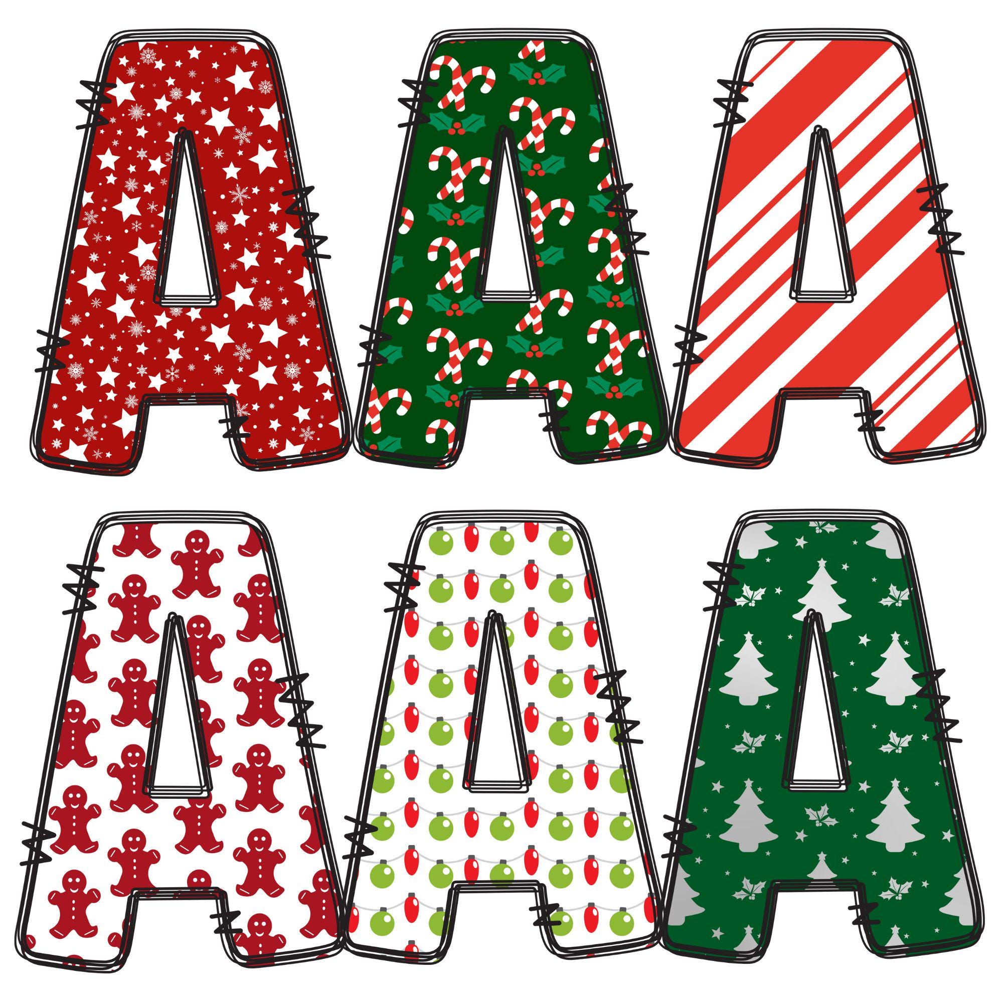 BUNDLE Christmas Doodle Letters, Christmas Alphabet PNG, Christmas ...