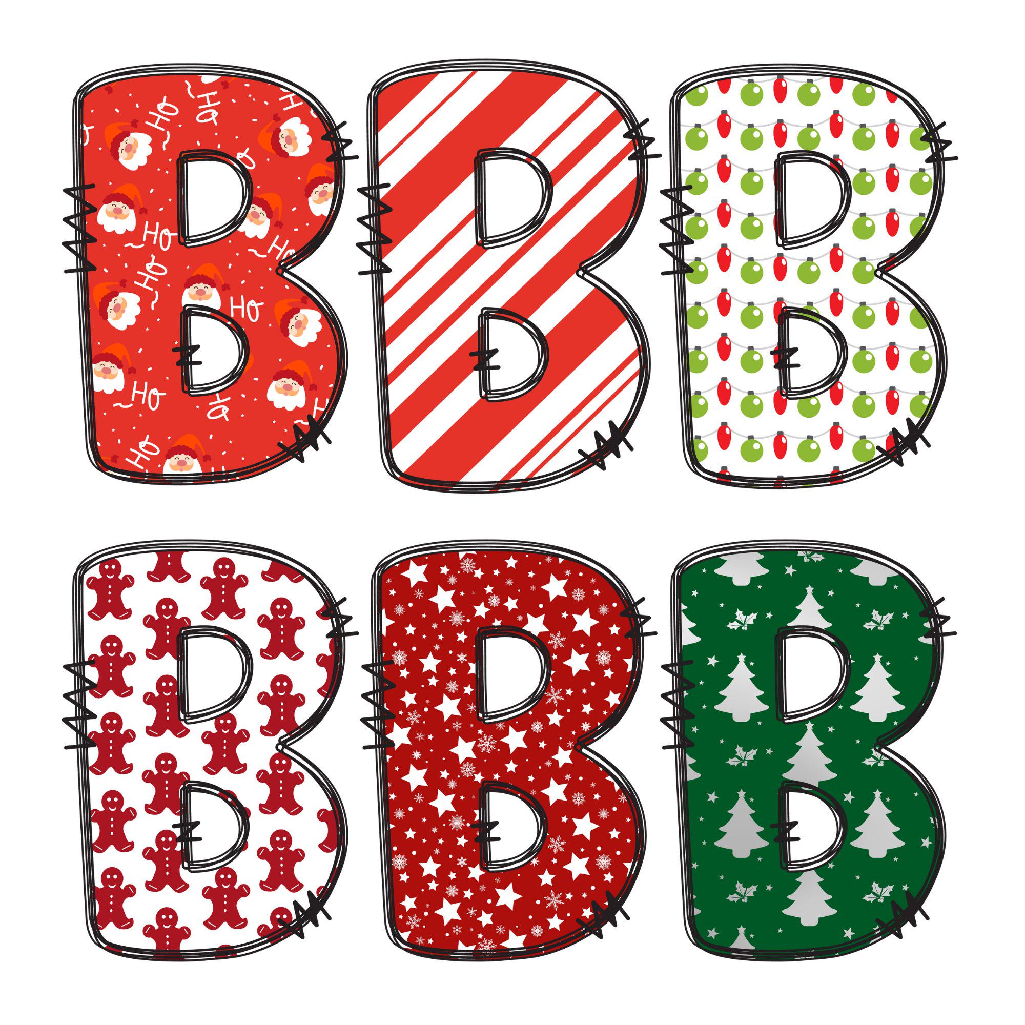 BUNDLE Christmas Doodle Letters, Christmas Alphabet PNG, Christmas ...