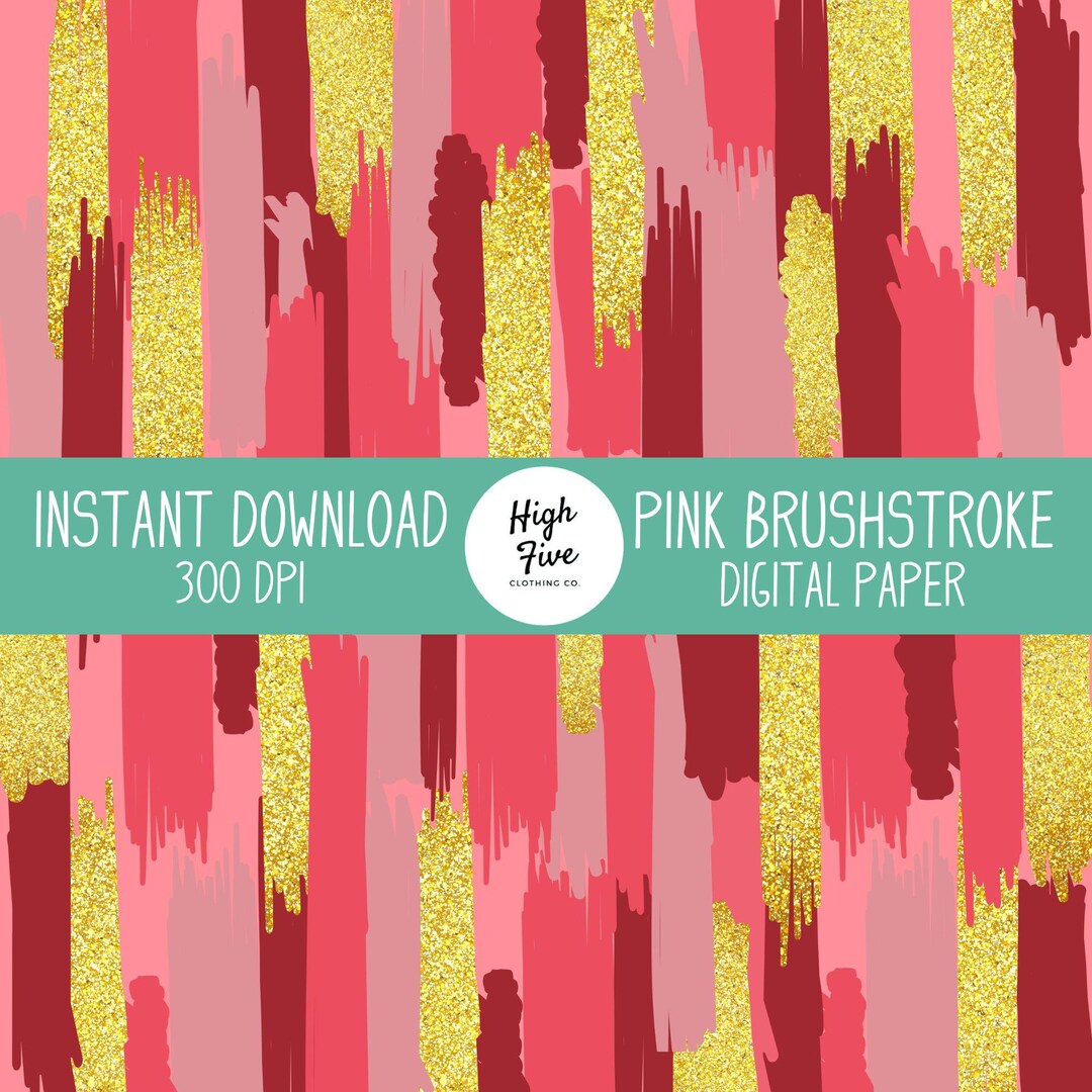 Pink Brushstroke PNG, Messy Paint Digital Paper, Gold Glitter ...