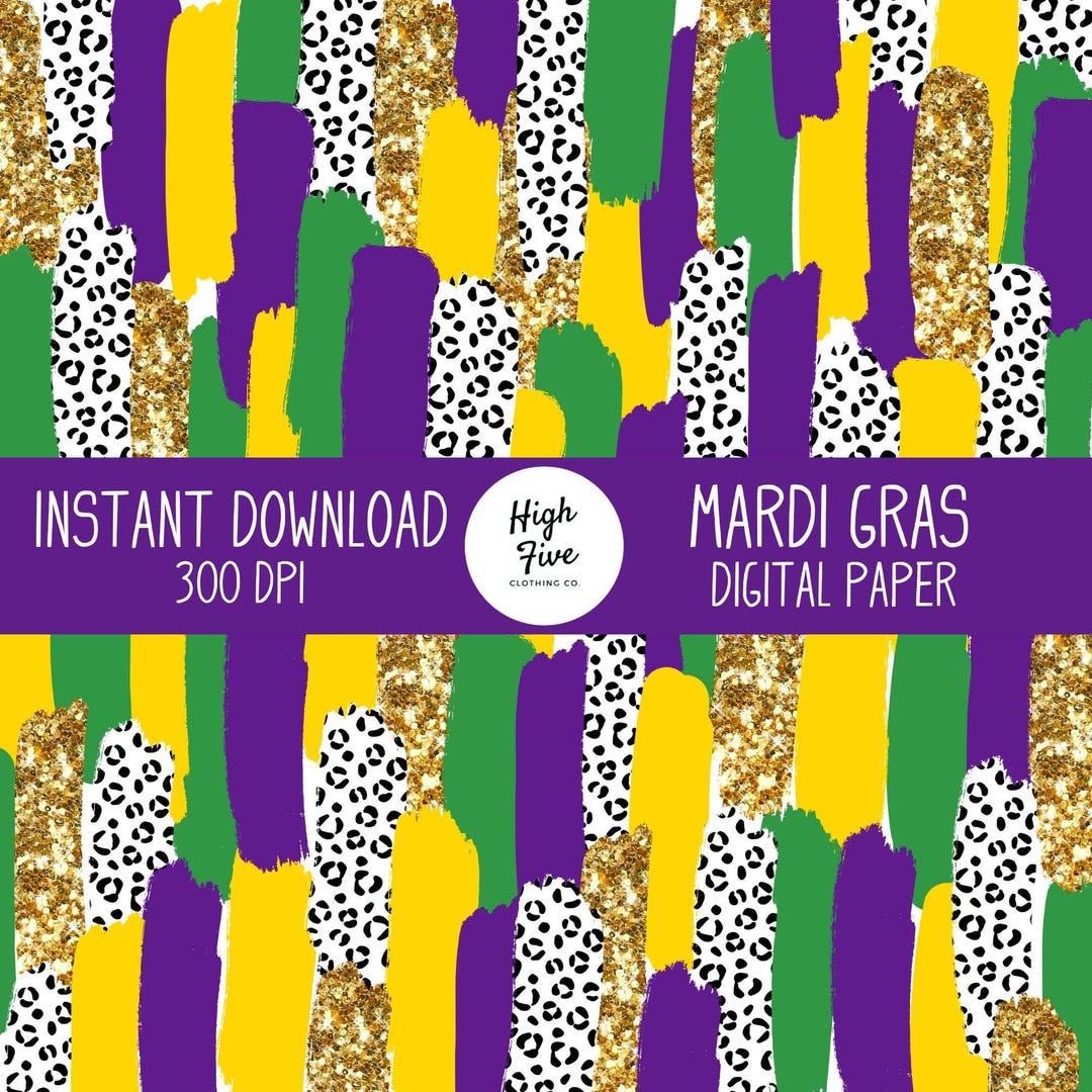 Mardi Gras Brushstroke PNG, Messy Paint Digital Paper, Gold Glitter ...