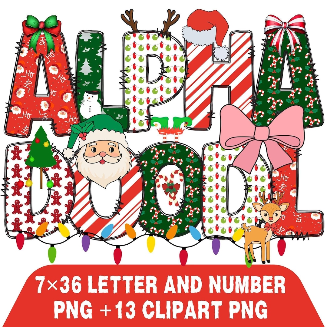 BUNDLE Christmas Doodle Letters, Christmas Alphabet PNG, Christmas ...
