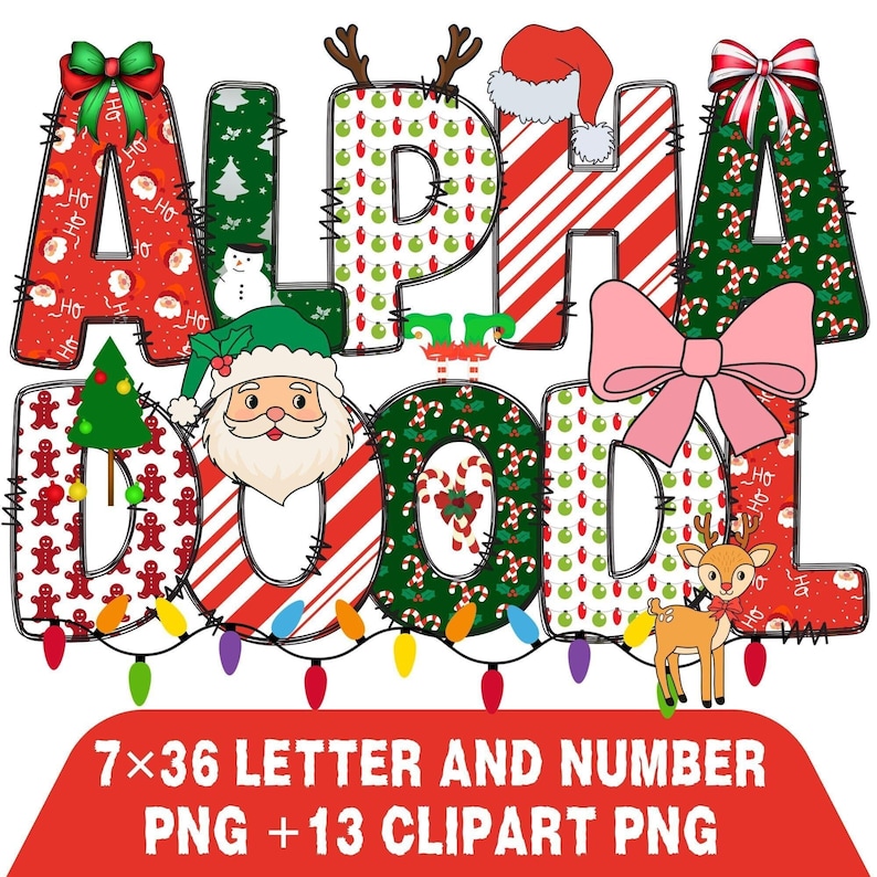BUNDLE Christmas Doodle Letters, Christmas Alphabet PNG, Christmas ...