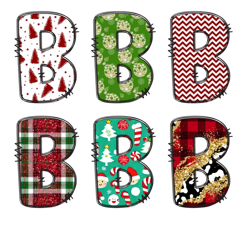 Christmas Alphabet PNG Letters, Clip Art PNG Files, Christmas Doodle ...