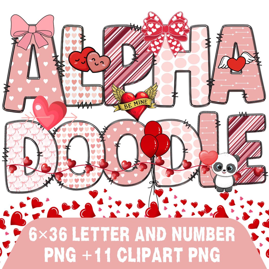 Valentine Doodle Letters Clipart, Pink Alphabet PNG Bundle (digital ...