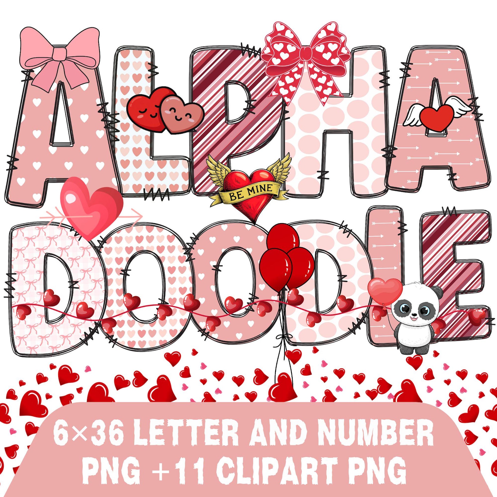 Pink Valentine Doodle Letters, Vday, Valentine's Day Alphabet Clipart ...