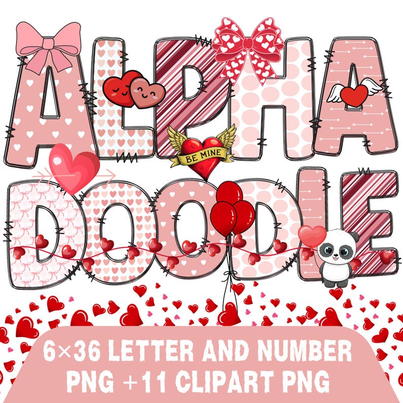Pink Valentine Doodle Letters, Vday, Valentine's Day Alphabet Clipart ...