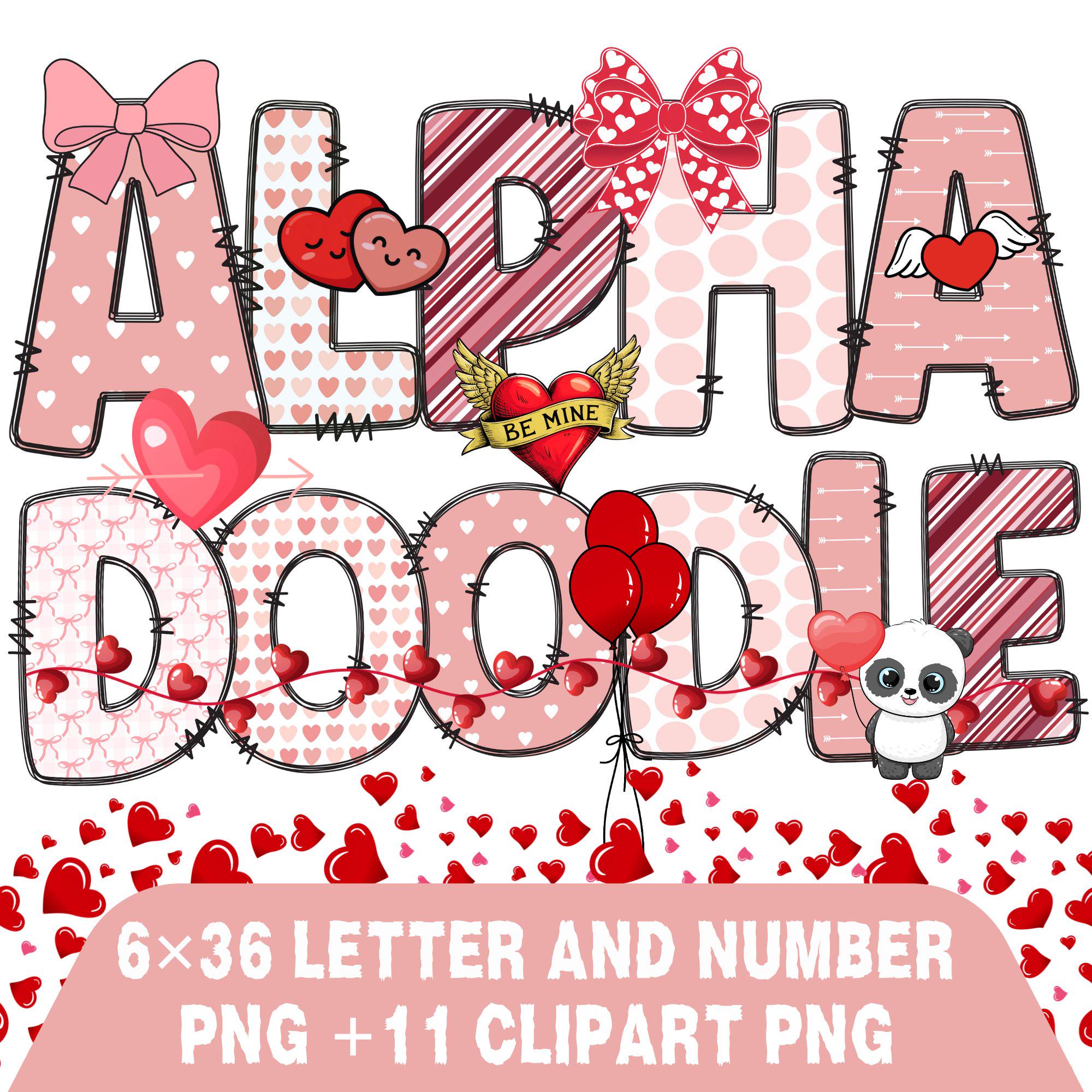 Pink Valentine Doodle Letters, Vday, Valentine's Day Alphabet Clipart ...