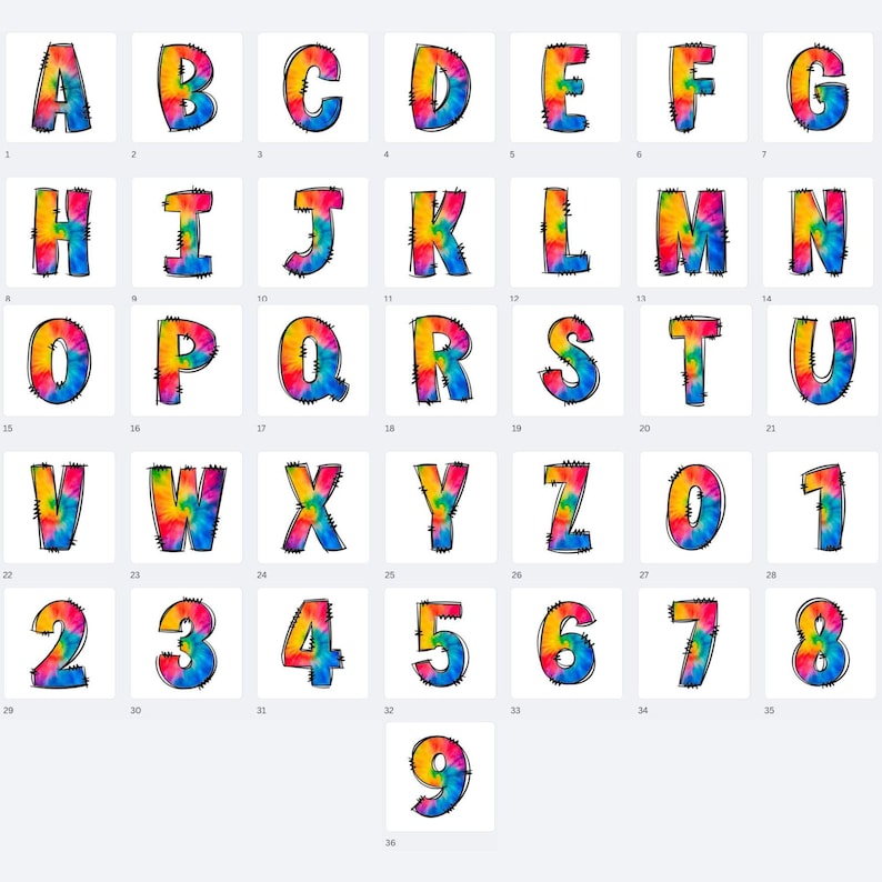 Tie Dye Doodle Letter PNG, Alphabet Sublimation Bundle Png ,tie Day ...