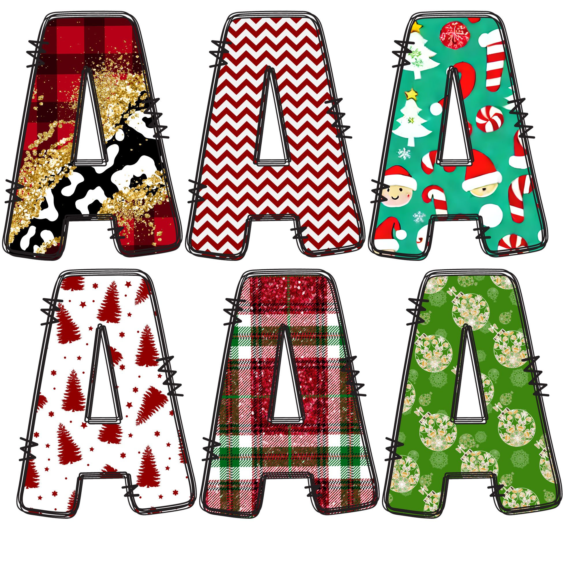 Christmas Alphabet PNG Letters, Clip Art PNG Files, Christmas Doodle ...