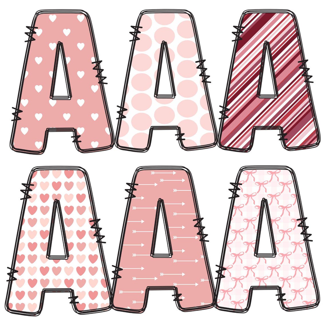 Pink Valentine Doodle Letters, Vday, Valentine's Day Alphabet Clipart ...