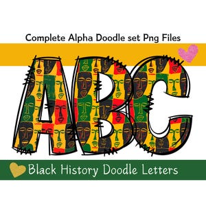 Black History Doodle Letters PNG, Sublimation Alphabet Bundle (digital ...