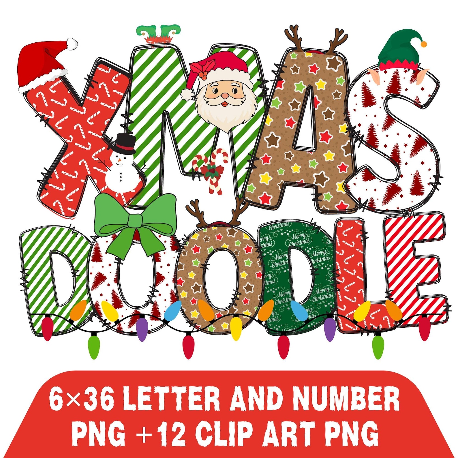 Christmas Alphabet PNG Letters, Clip Art PNG Files, Christmas Doodle ...