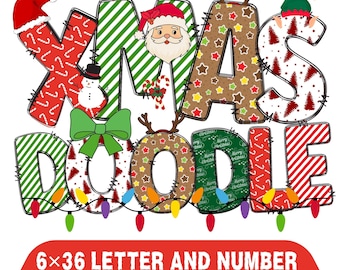 Christmas Doodle PNG Bundle, Holiday Letters, Christmas Patterns, Clip ...