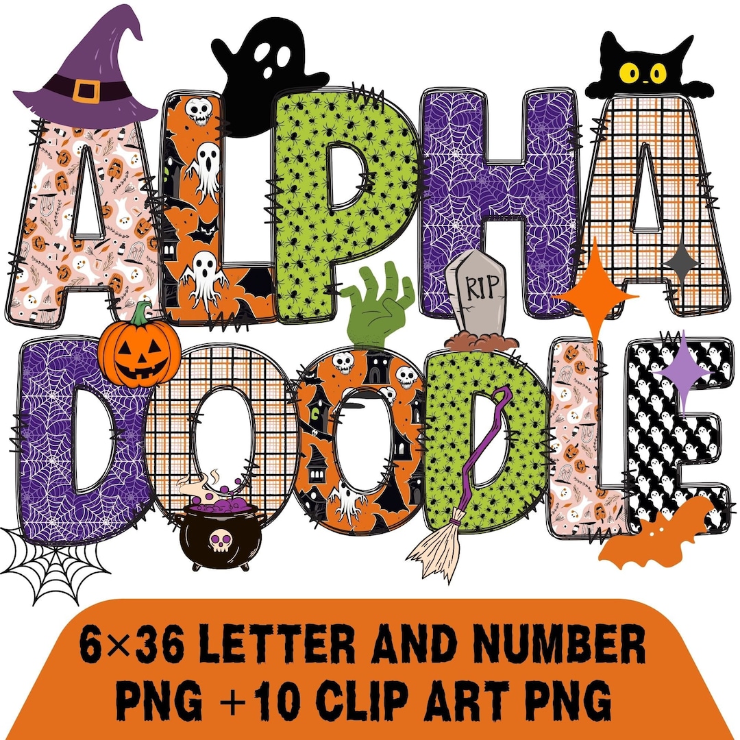 Halloween Alphabet PNG Letters, Clip Art PNG Files, Halloween Doodle ...