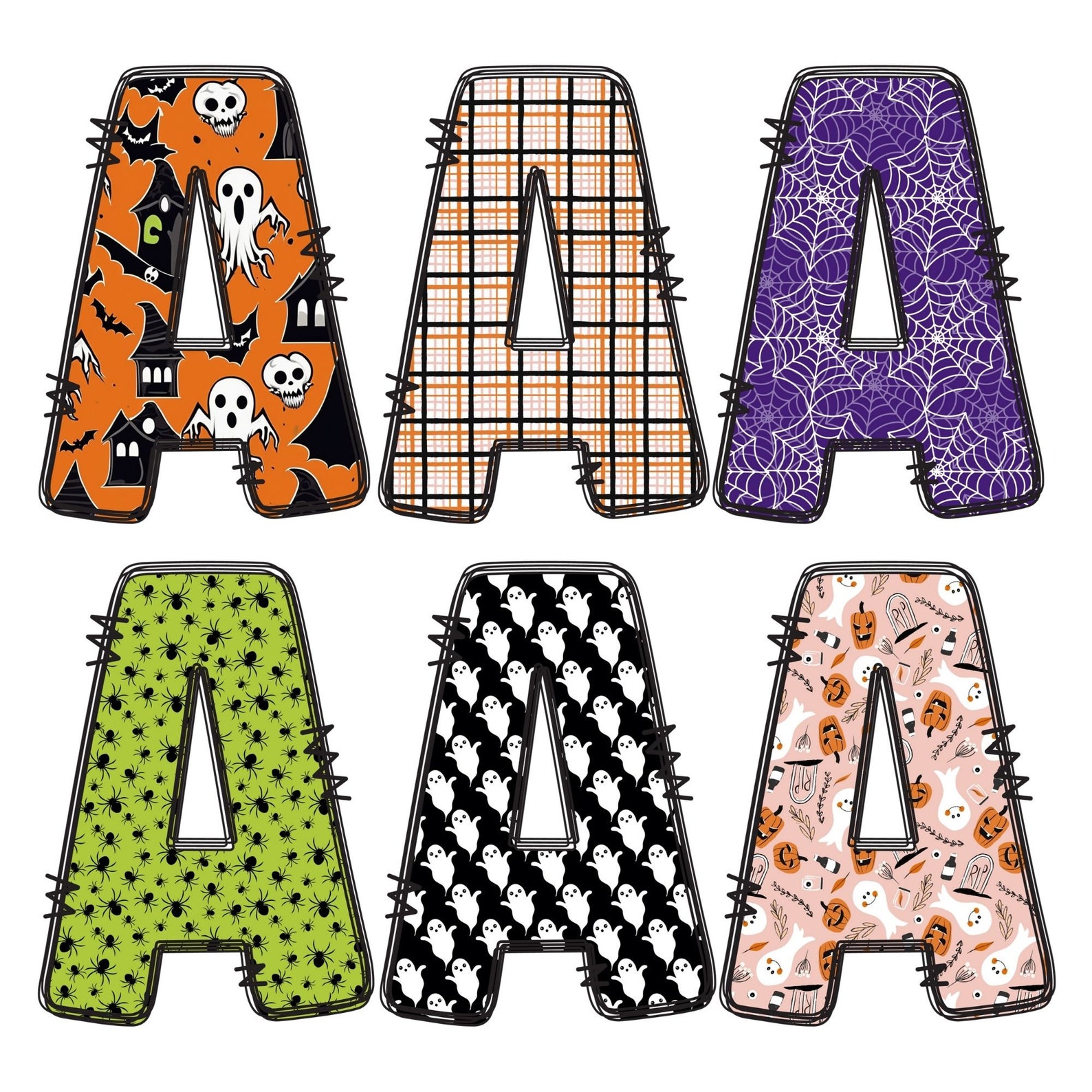 Halloween Alphabet PNG Letters, Clip Art PNG Files, Halloween Doodle ...