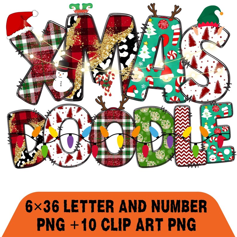 Christmas Alphabet PNG Letters, Clip Art PNG Files, Christmas Doodle ...