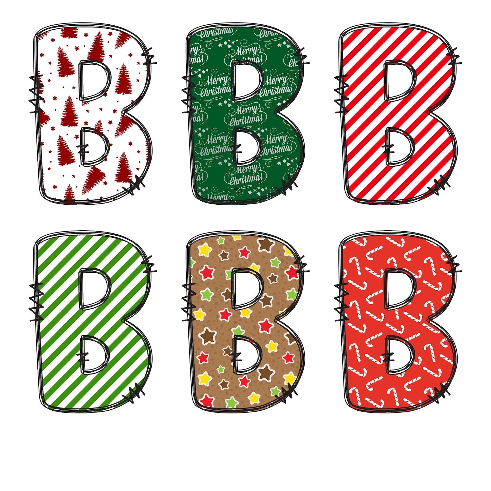Christmas Alphabet PNG Letters, Clip Art PNG Files, Christmas Doodle ...