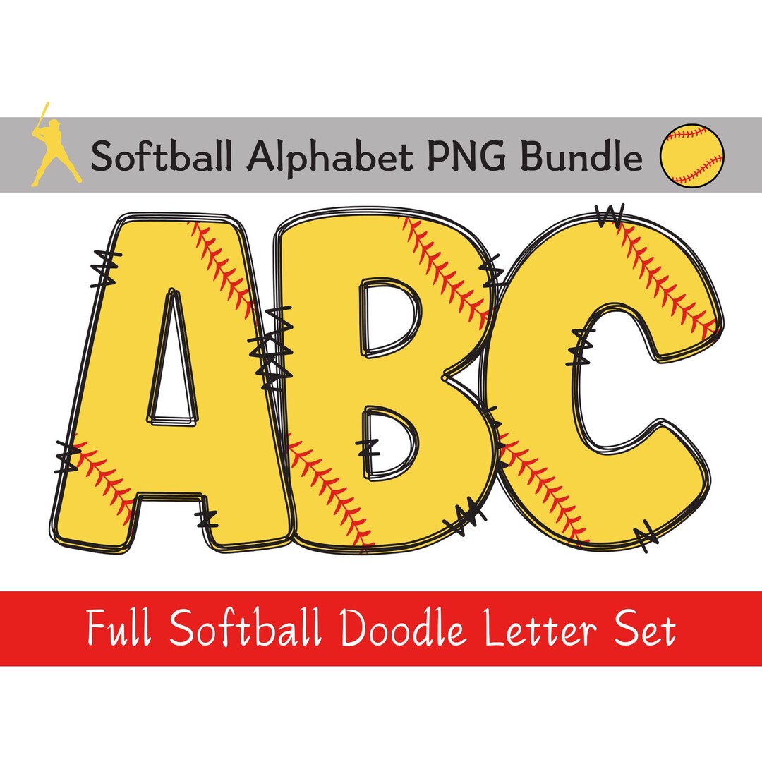 Softball Doodle Letter Bundle PNG, Softball Alphabet Sublimation Bundle ...
