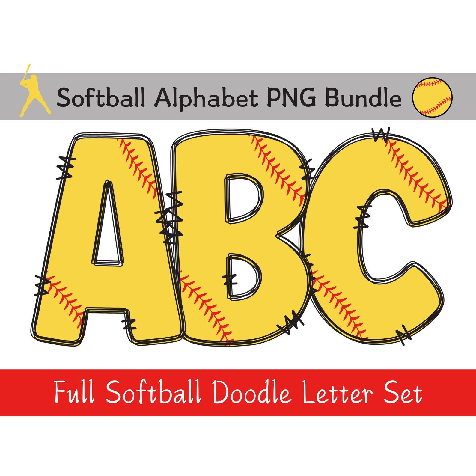Softball Doodle Alphabet PNG Bundle, Font Clipart (digital Download) - Etsy