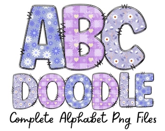 Purple Daisy Alphabet Doodle Letters PNG Bundle, Spring Flower Alphabet ...