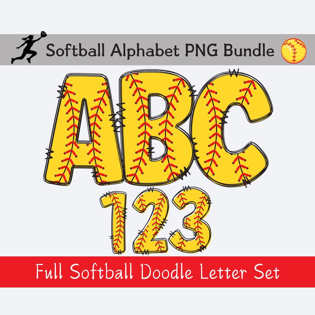 Softball Doodle Letter PNG, Softball Alphabet Sublimation Bundle PNG ...