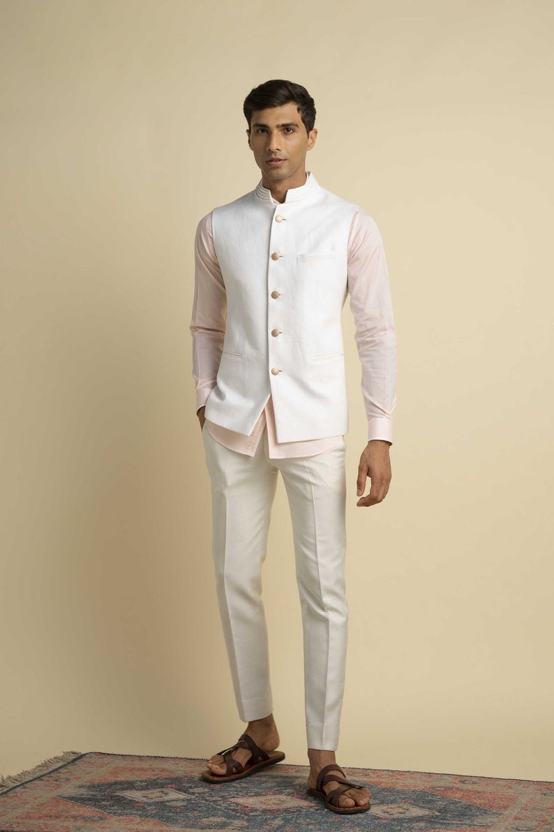 Classic White Linen Bandi Waistcoat Pant White Nehru Jacket - Etsy