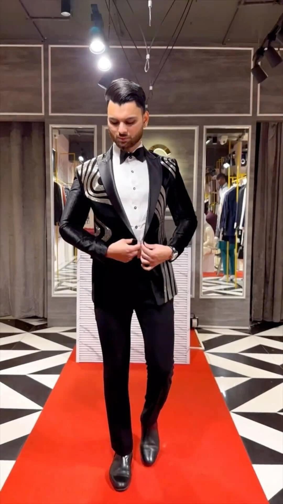 Black Hand Embroidered Tuxedo Suit, Black Sequence Work Tuxedo Suit ...