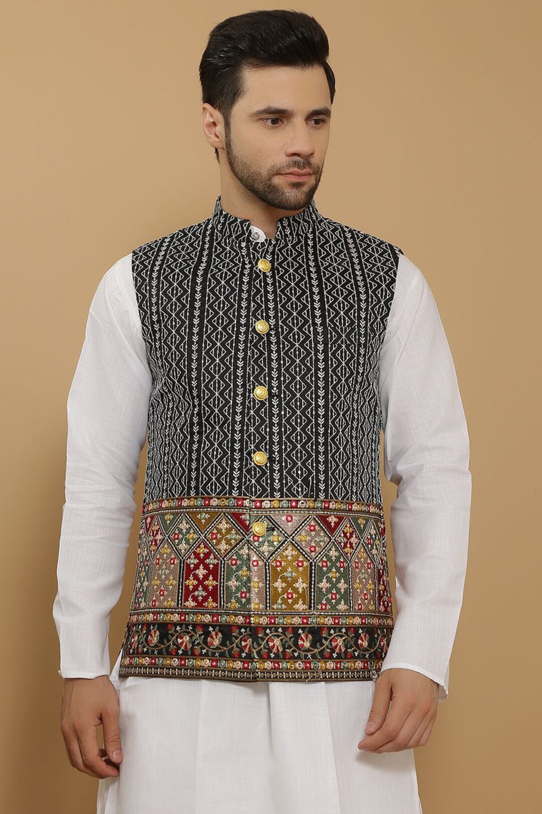 White Kurta Pajama Bandi Set, Nehru Jacket Set, 3 Piece Jacket Set ...