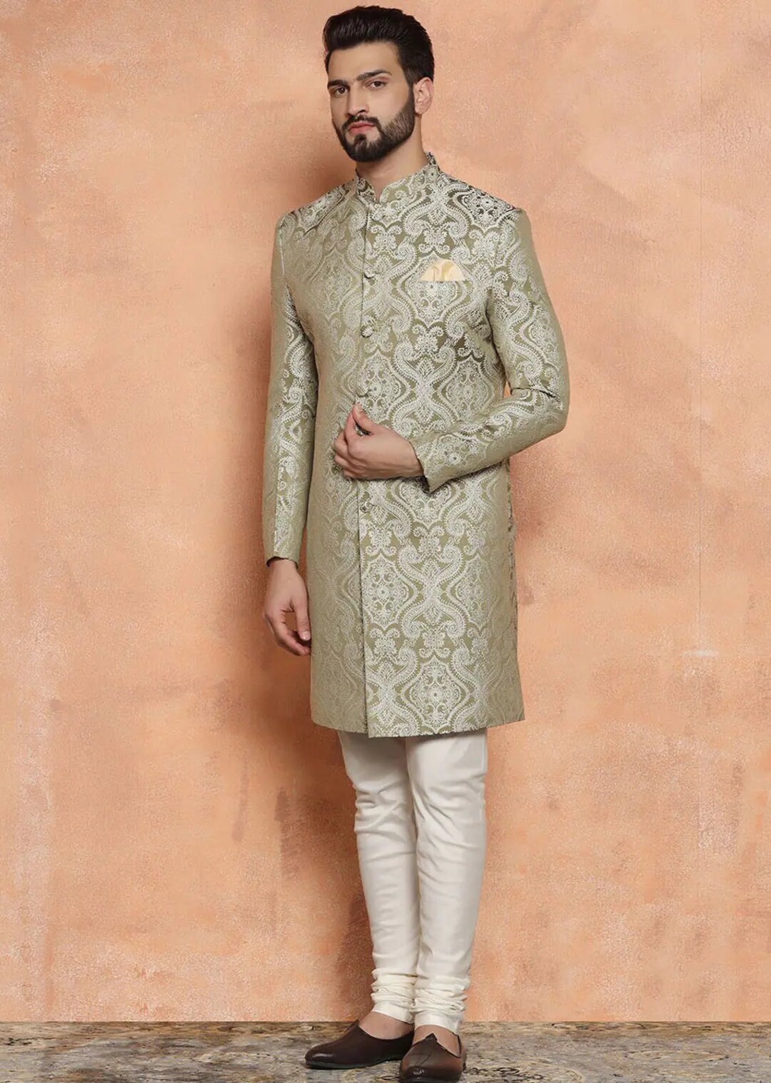 Designer Woven Straight Sherwani, Jodhpuri Embroidered Sherwani for Men ...