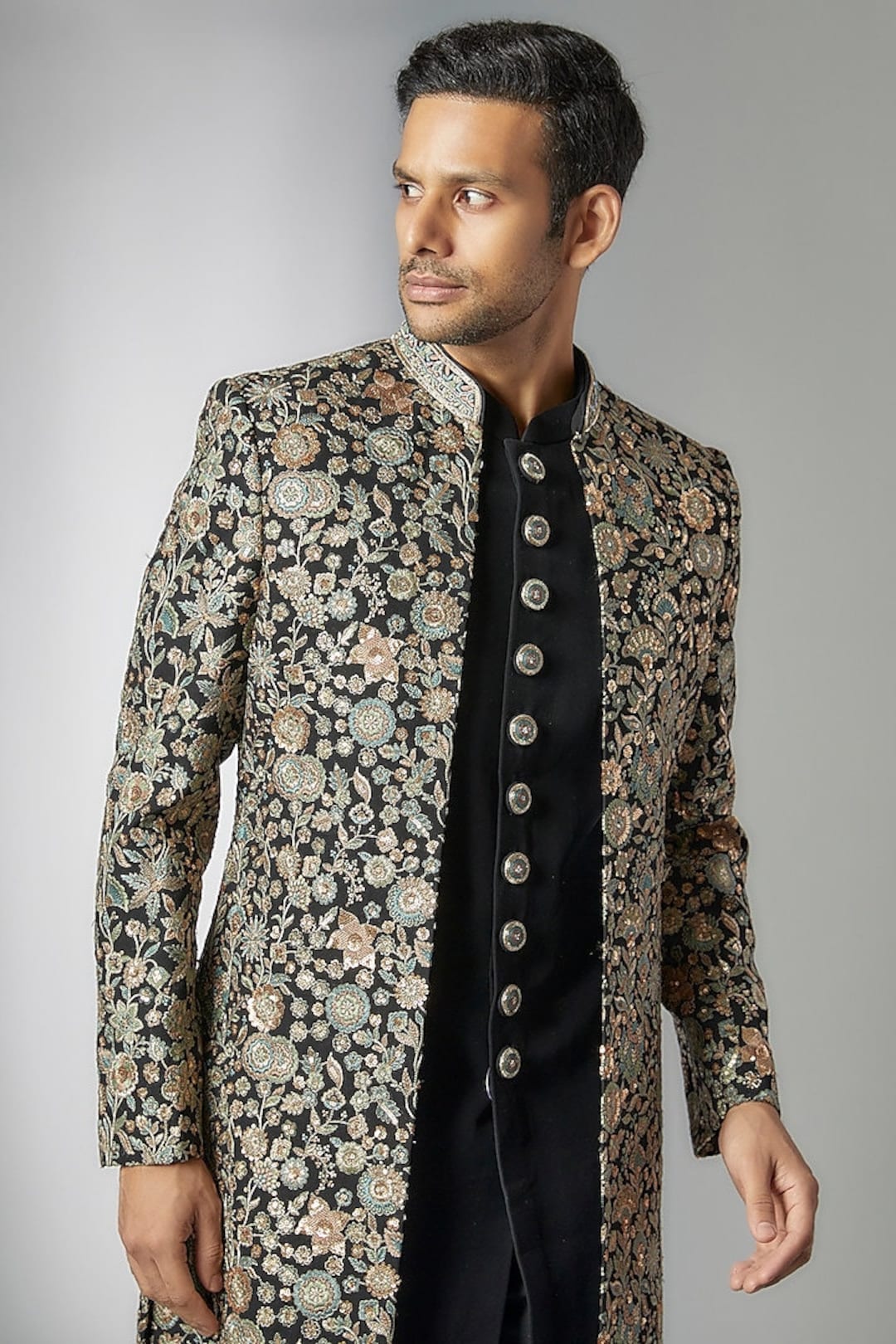 Floral Jodhpuri Shrug Set for Men, Embroidered Wedding Sherwani for Men ...