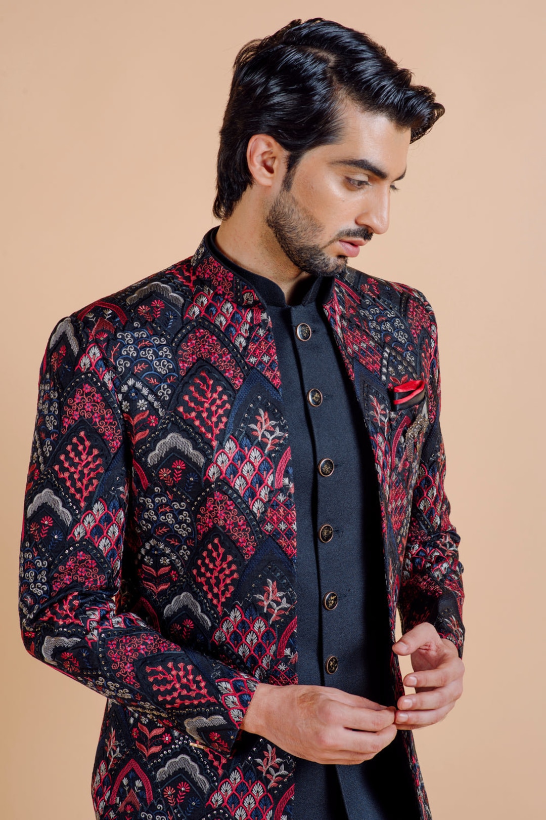 Jodhpuri Shrug Set for Men, Jodhpuri Embroidered Sherwani for Men ...