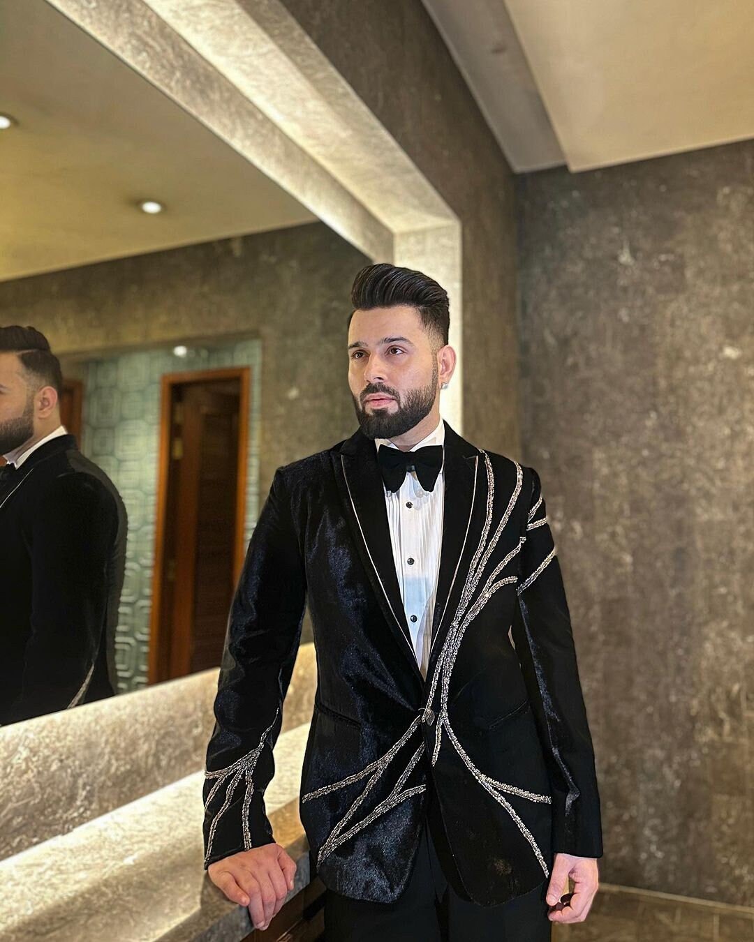 Black Hand Embroidered Tuxedo Suit, Zari Golden Work Tuxedo Suit, Hand ...