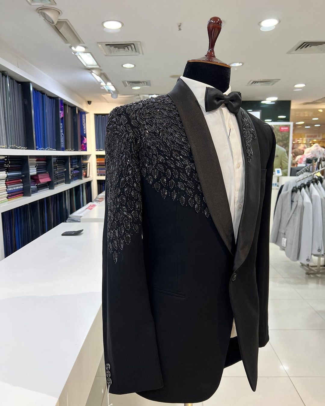 Royal Black Hand Embroidered Tuxedo Suit, Zari Golden Work Tuxedo Suit ...