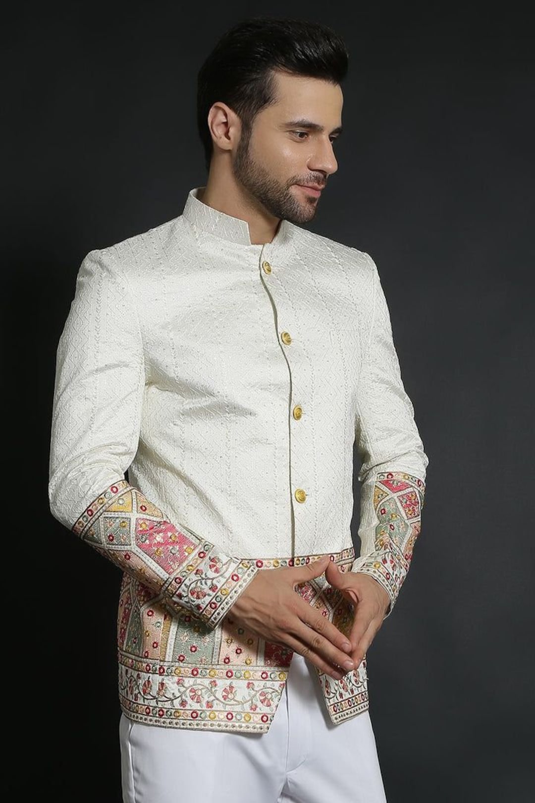 Ivory Jodhpuri Suit for Men, Jodhpuri Embroidered Sherwani for Men ...