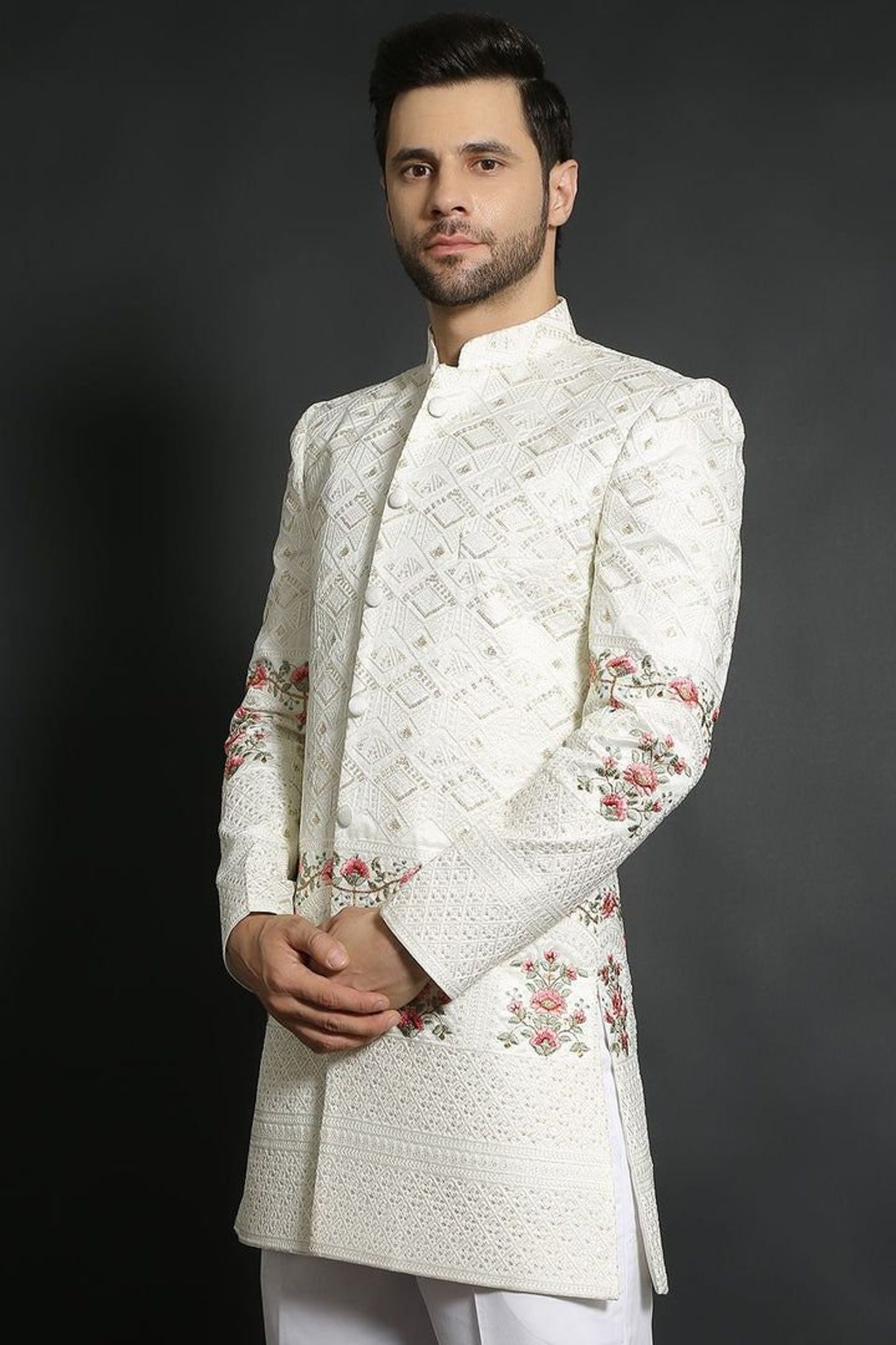 Ivory Jodhpuri Suit for Men, Jodhpuri Embroidered Sherwani for Men ...