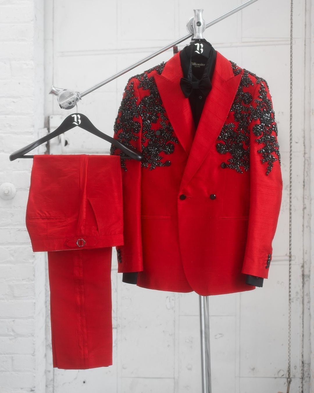 Red Hand Embroidered Tuxedo Suit, Zari Golden Work Tuxedo Suit, Hand ...