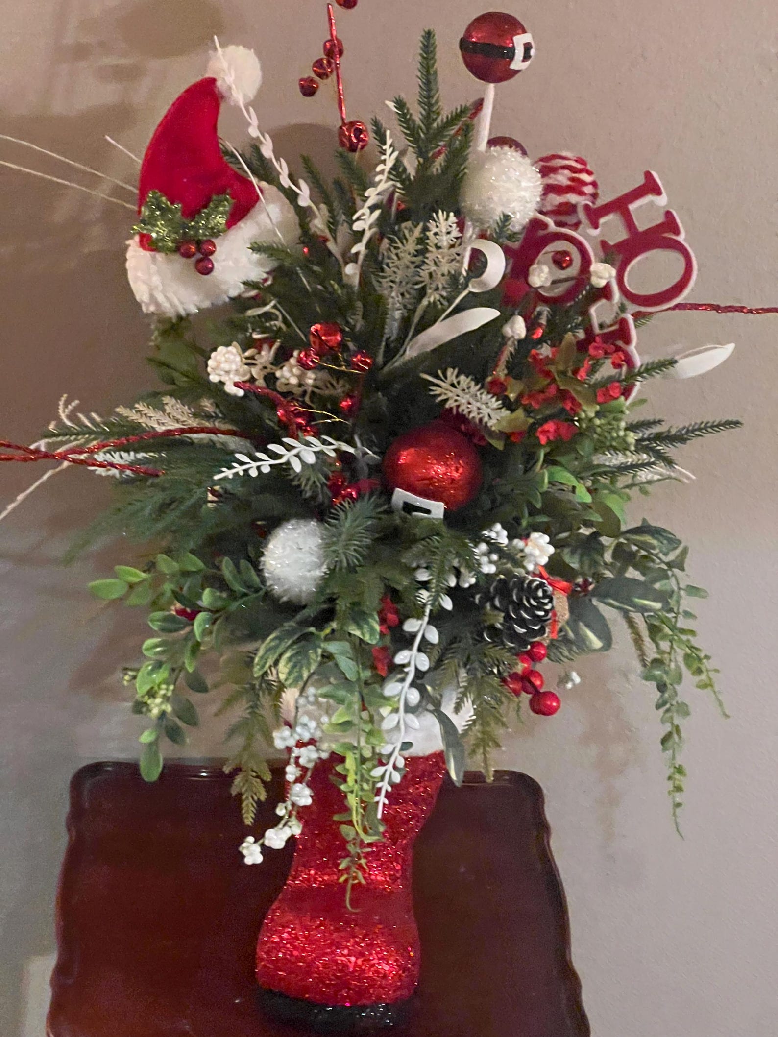 Christmas Floral Arrangement, Holiday Florals, Santa Boot Floral ...