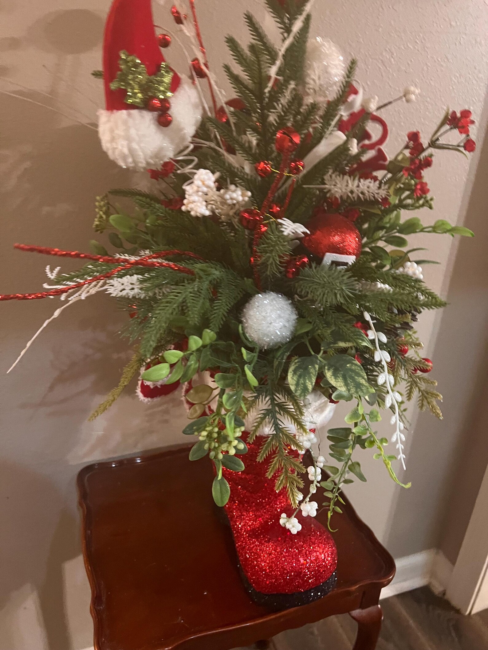 Christmas Floral Arrangement, Holiday Florals, Santa Boot Floral ...