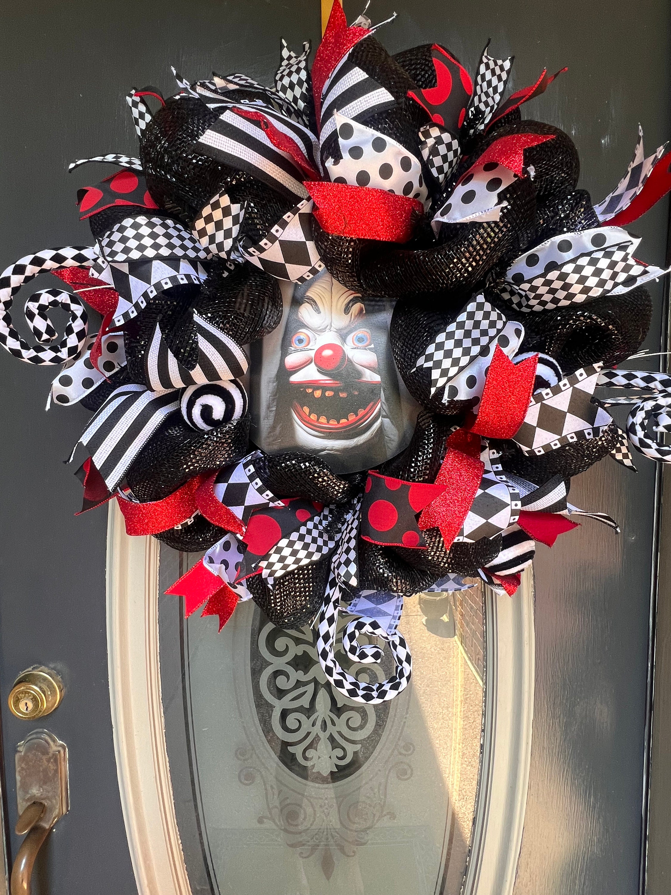 Halloween Clown Wreath, Front Door Halloween Wreath, Spooky Halloween ...
