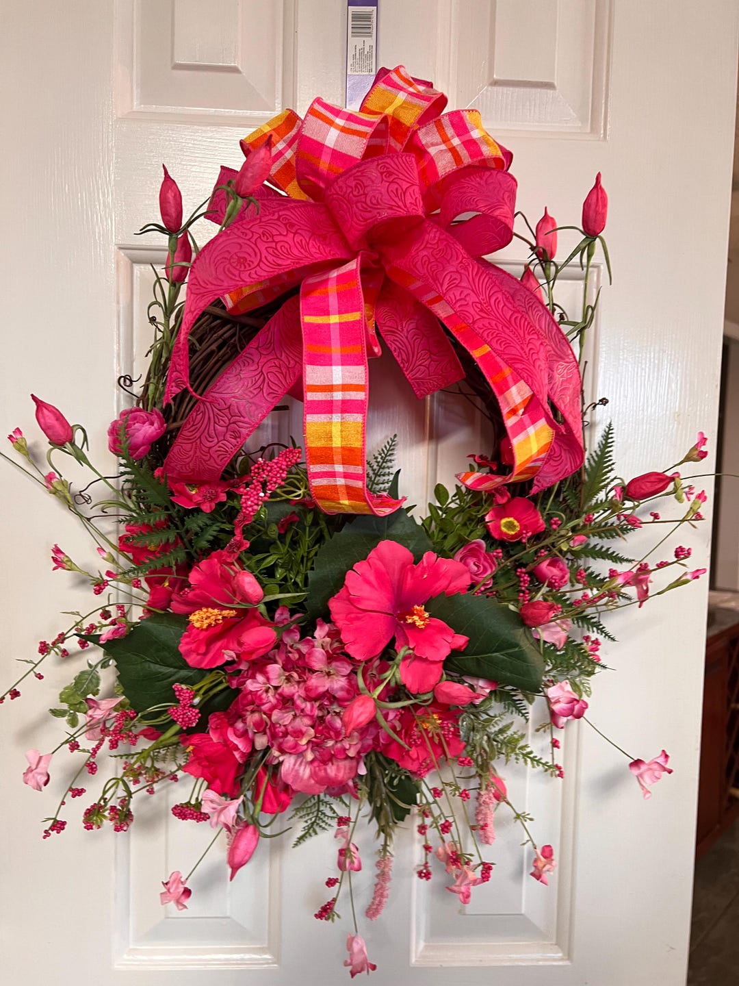 Fuschia Pink Floral Grapevine Wreath: Spring/summer Door Decor - Etsy