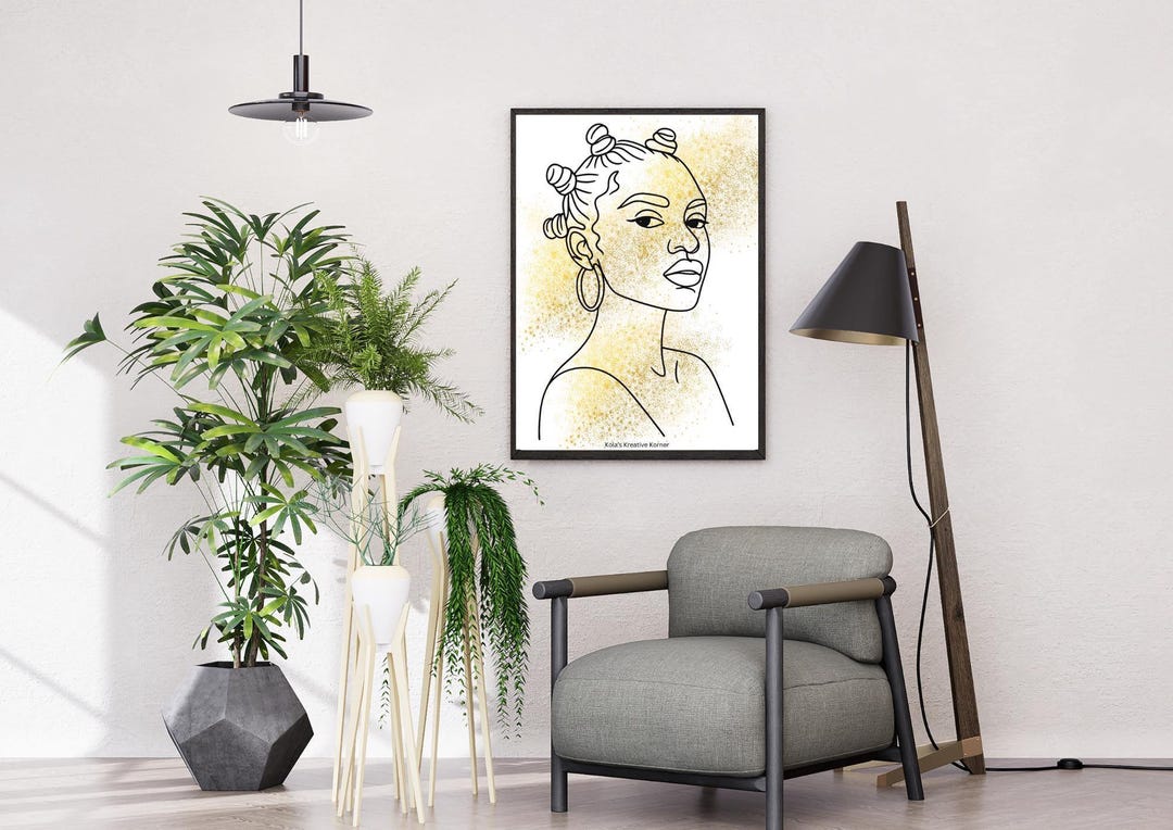 Bantu Knots Wall Art Print | Black Woman Line Drawing | Afrocentric ...