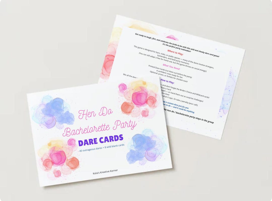 Bachelorette Party Dare Cards Printable – Hen Do Game – Fun Bar Dares ...
