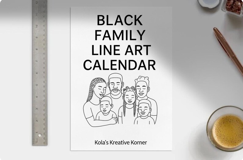 Black Family Line Art Calendar | Undated Printable Wall Calendar | Afro ...