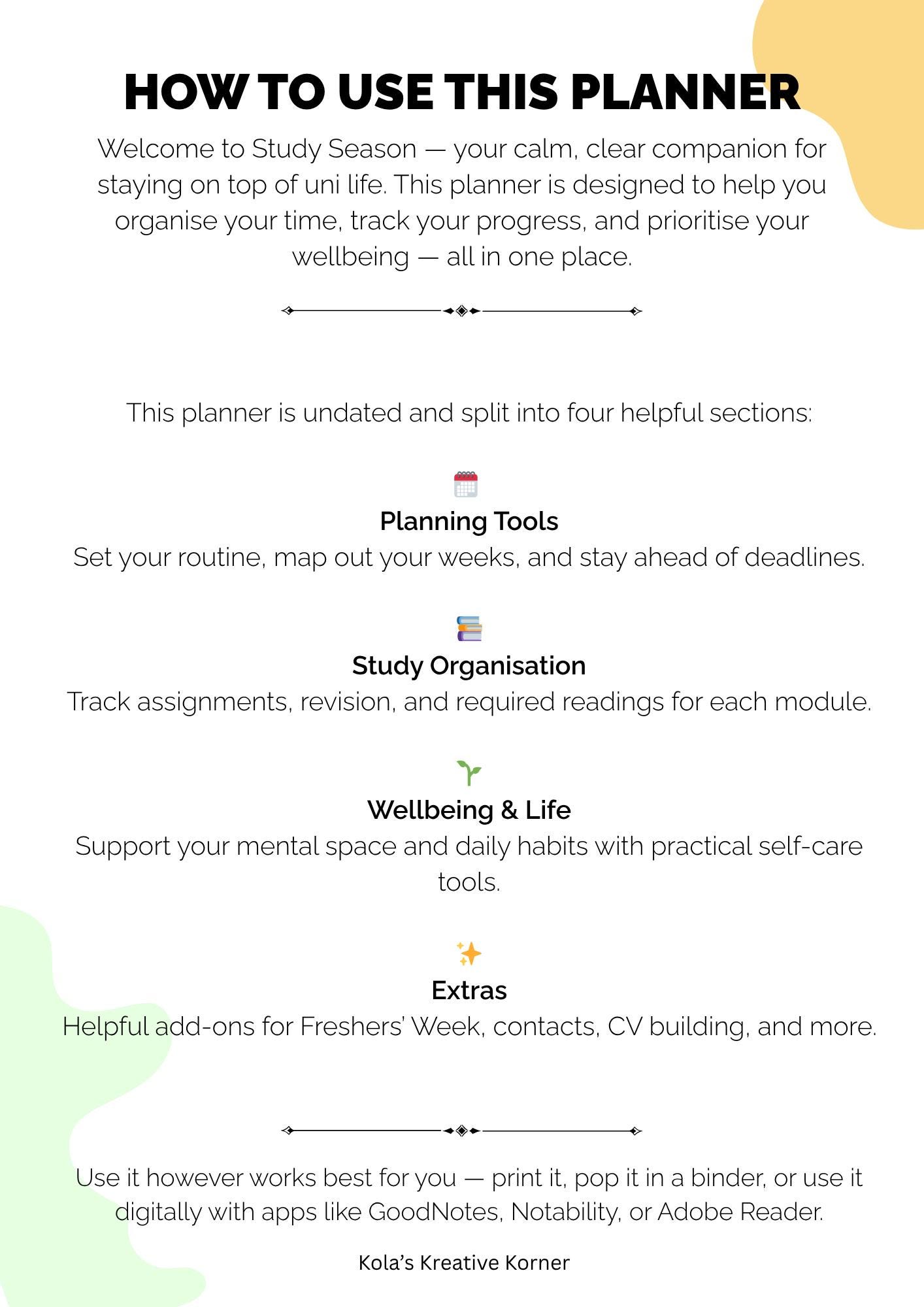 Student Planner Printable | Uni Planner PDF | Academic Year Organiser ...