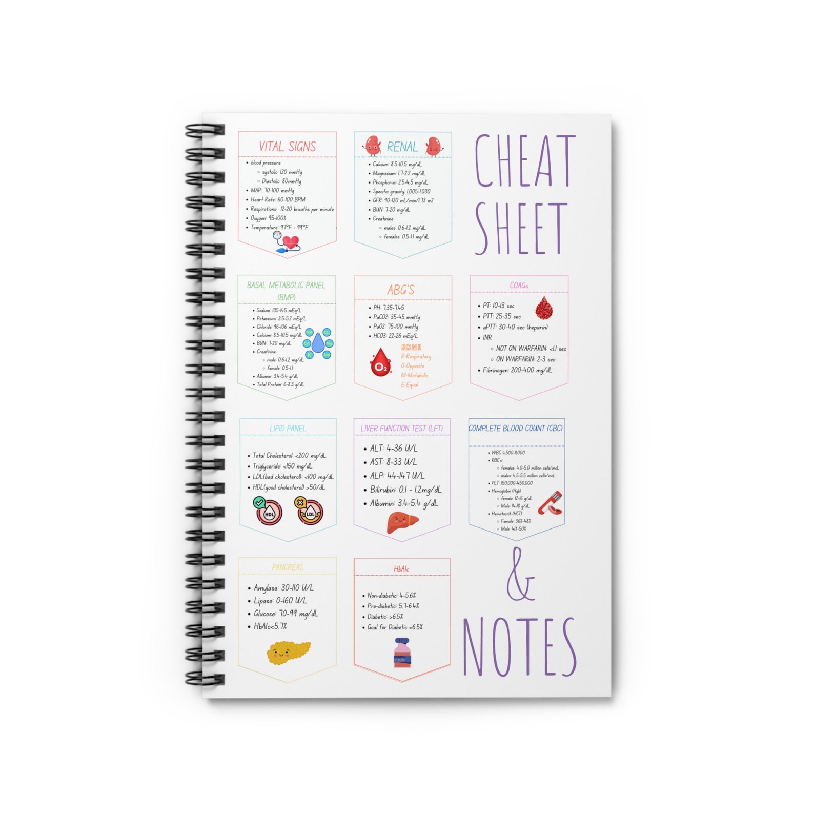 Healthcare Cheat Sheet & Notes Spiral Notebook - Ruled Line, Nurses ...