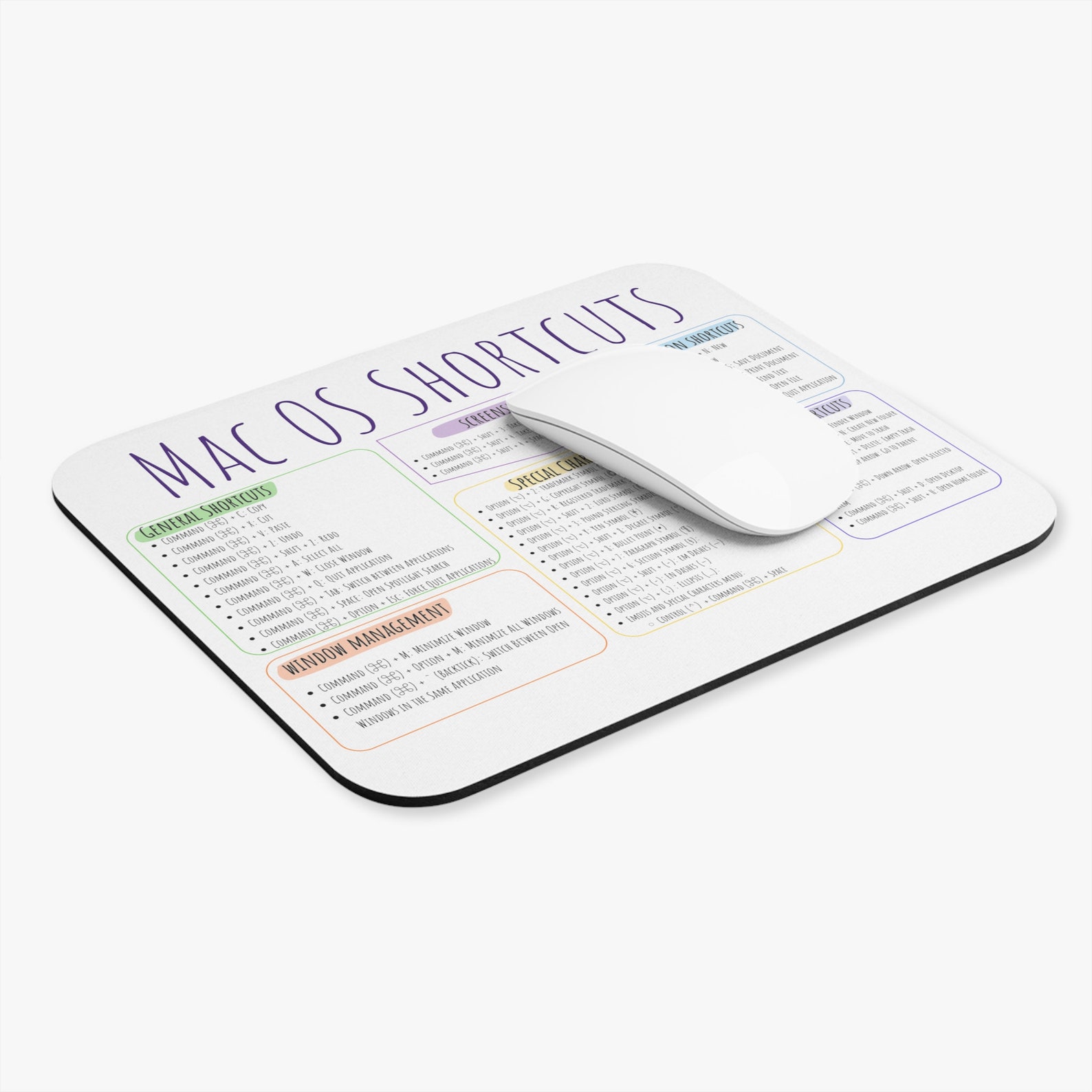 Mac OS Keyboard Shortcuts Mouse Pad (rectangle) Version 2; Mac Keyboard Cheat Sheet; Mac OS ...