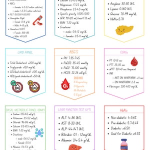 Health Care Cheat Sheet Digital Download; Vitals and Lab Values Cheat ...