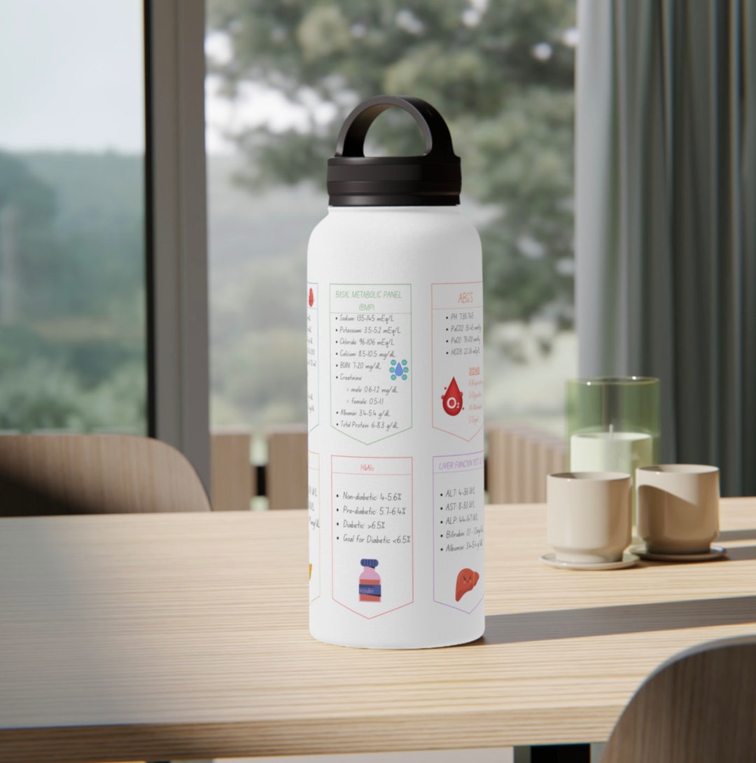 Nursing Lab Values/vital Signs Cheat Sheet Water Bottle Stainless Steel ...