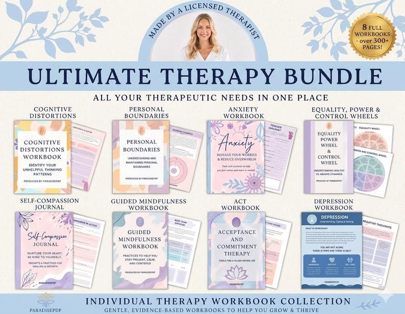 Therapy Resource Bundle | 8+ Printable Workbooks | 300+ Pages of ...