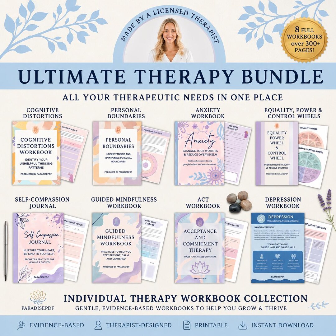 Therapy Resource Bundle | 8+ Printable Workbooks | 300+ Pages of ...